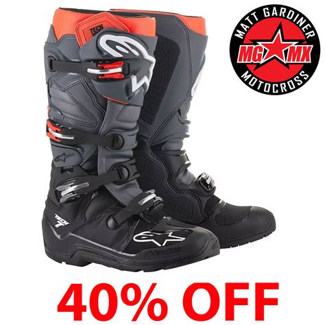 Alpinestars Tech 7 Enduro Motocross Boots Black Grey Fluo Red Matt
