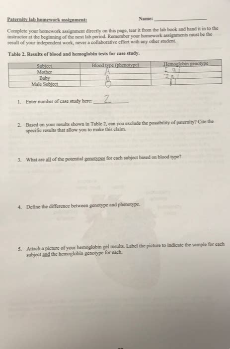 solved paternity lab homework assignment name complete