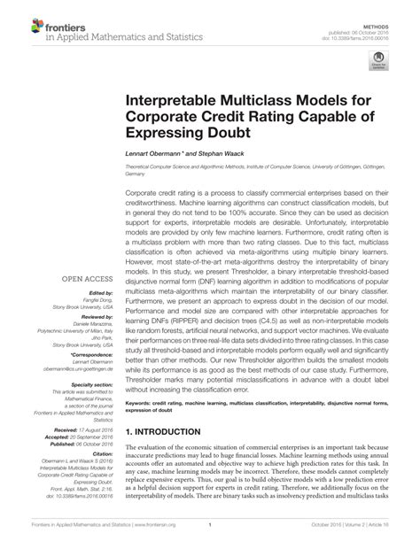 Pdf Interpretable Multiclass Models For Corporate Credit Rating Capable Of Expressing Doubt