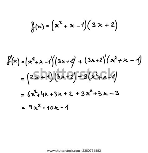 Derivative Function Examples Product Rule Formula Stock Vector Royalty