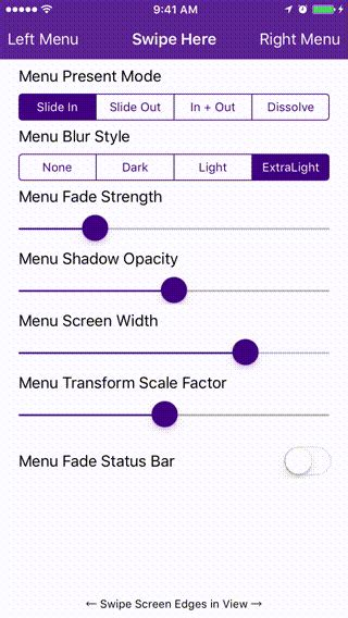 simple side slide menu control for ios