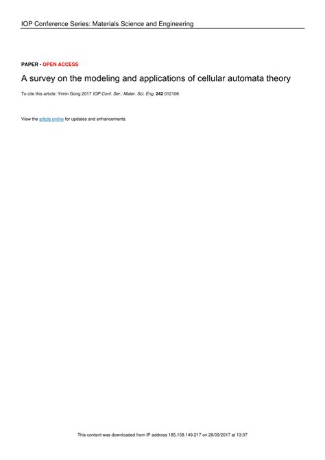 Pdf A Survey On The Modeling And Applications Of Cellular Automata Theory