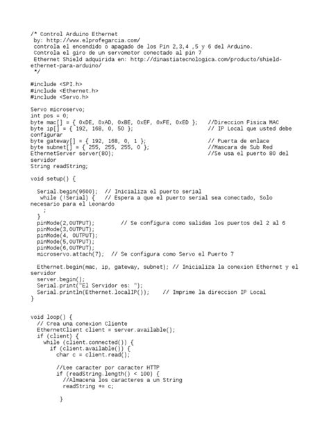 Control Arduino Ethernet Pdf Estándares De Red Telecomunicaciones
