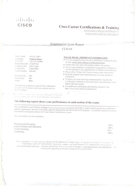 Nadeem Khan On Linkedin My Old Ccna Certification Exam Score Card