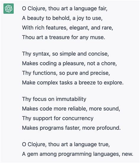 Ode To Clojure By Chatgpt Rclojure