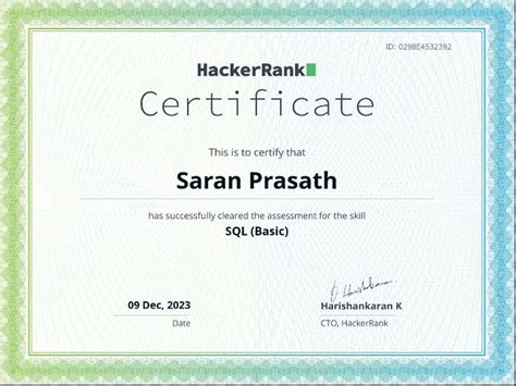 Earned Hackerrank Sql Certification Saran Prasath Posted On The Topic