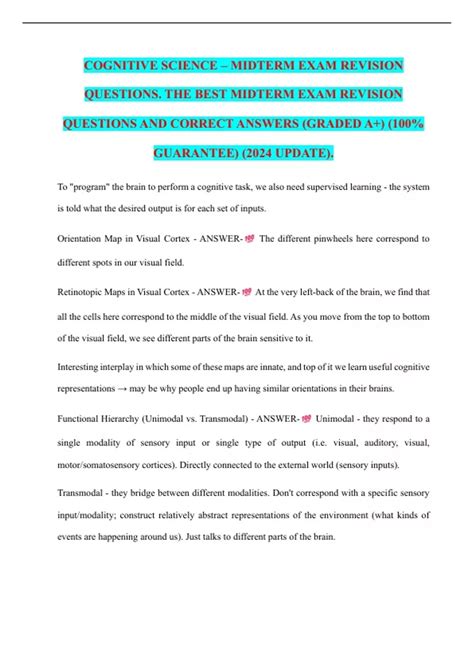 Cognitive Science Midterm Exam Revision Questions The Best Midterm Exam Revision Questions