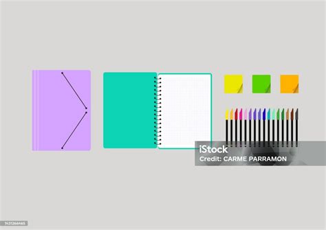 folder notebook postits and markers stock illustration download image