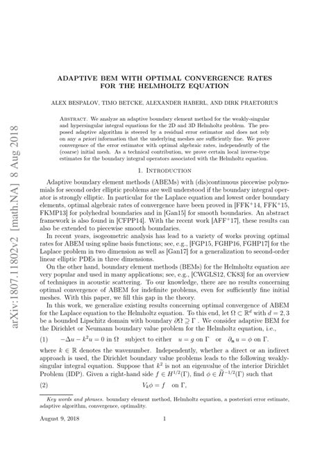 Pdf Adaptive Bem With Optimal Convergence Rates For The Helmholtz Equation