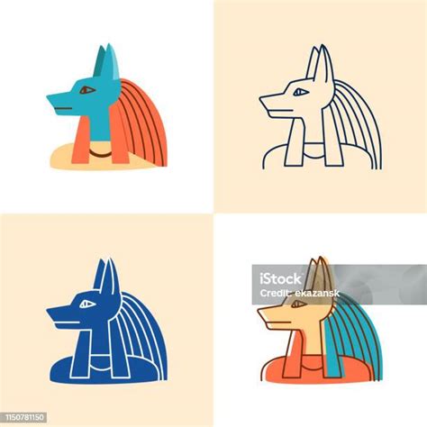 Ikon Dewa Anubis Diatur Dalam Gaya Datar Dan Garis Ilustrasi Stok Unduh Gambar Sekarang