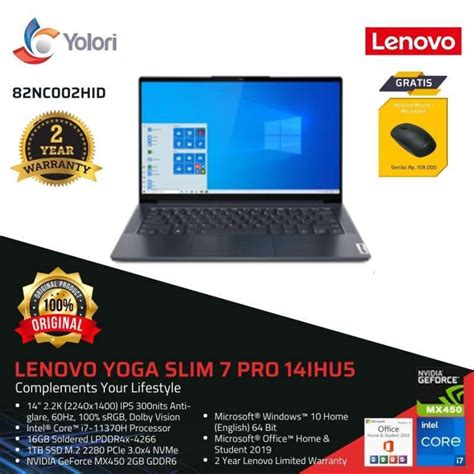 Jual Lenovo Yoga Slim Pro IHU I H GB TB SSD Nvidia MX GB Windows OHS