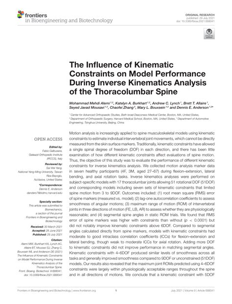 pdf the influence of kinematic constraints on model performance