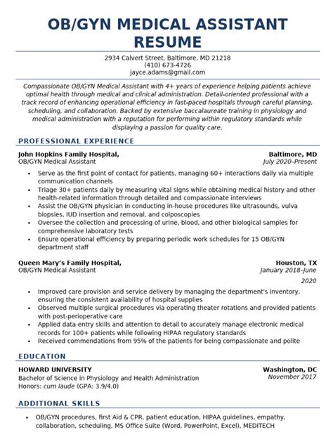 Obgyn Medical Assistant Resume Guide Pdf Résumé Hospital