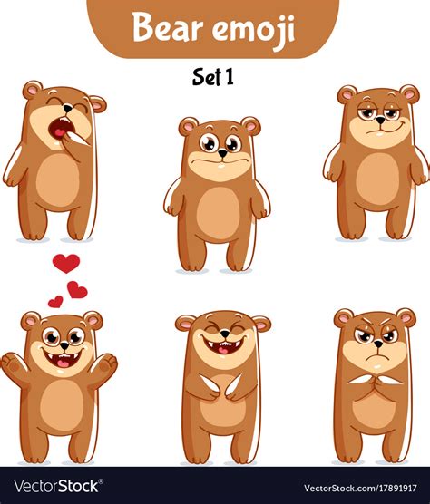 Set Of Cute Bear Characters 1 Royalty Free Vector Image