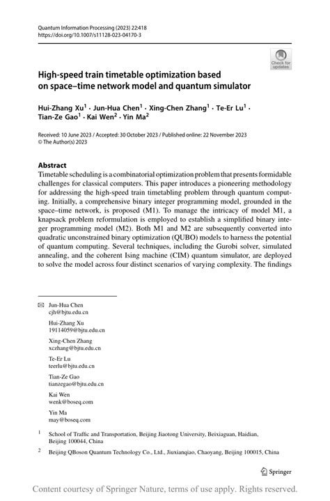 Pdf High Speed Train Timetable Optimization Based On Spacetime Network Model And Quantum