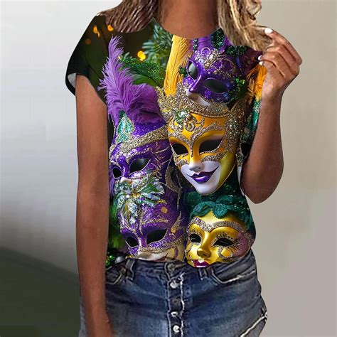 Jsaierl Womens Mardi Gras Shirts Funny Carnival Themed Mask Graphic