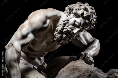 Illustration Of A Renaissance Marble Statue Of Sisyphus Pushing A
