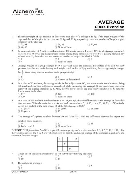 Average Class Exercise Pdf Prime Number Arithmetic