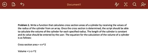 Problem 2 Write A Function That Calculates Cross Section Areas Of A Cylinder By Receiving The