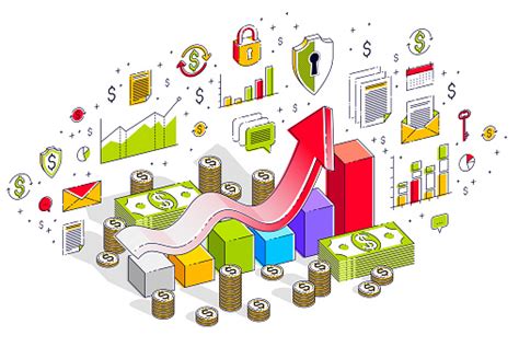 성공 및 소득 증가 개념 성장 차트 통계 바 현금 돈 스택 흰색 절연 3 차원 벡터 비즈니스 아이소메트릭 일러스트 아이콘 통계 차트와 디자인 요소 3차원 형태에 대한 스톡