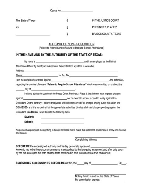 Tx Affidavit Of Non Prosecution Brazos County Us Legal Forms