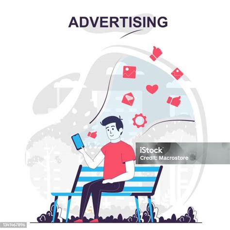 광고 및 온라인 프로모션 고립 만화 개념 소셜 미디어의 광고 캠페인 평평한 디자인의 사람들 장면 블로깅 웹 사이트 모바일 앱 홍보 자료에 대한 벡터 일러스트레이션 가상현실에