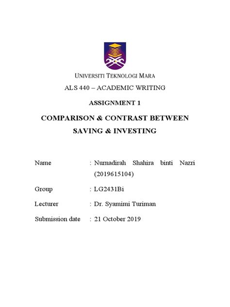 Assignment 1 Essay Saving Vs Investing Pdf Investing Interest Rates