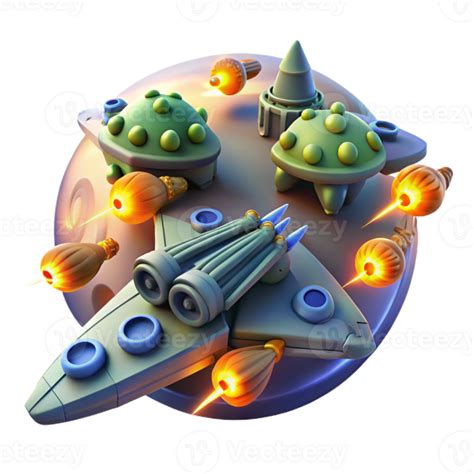 Impressive Vintage 3d Spaceship Attacking Planet Illustration Original