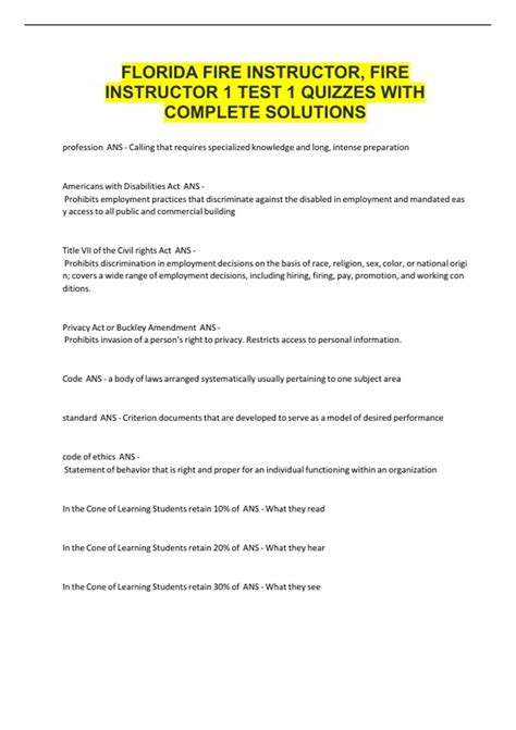 Florida Fire Instructor Fire Instructor 1 Test 1 Quizzes With Complete