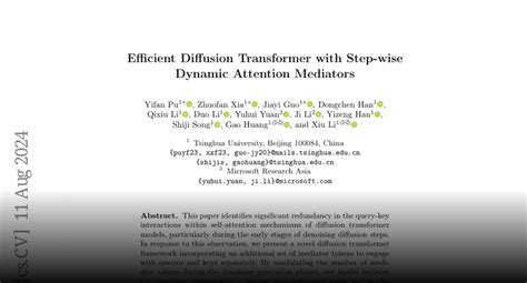 Paper Page Efficient Diffusion Transformer With Step Wise Dynamic Attention Mediators