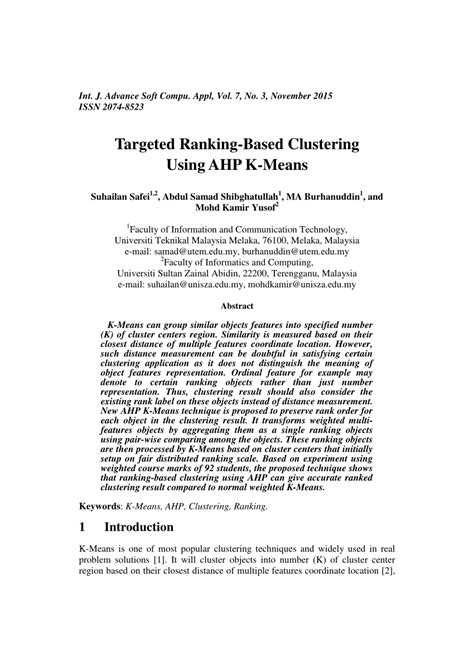 Pdf Targeted Ranking Based Clustering Using Ahp K Means