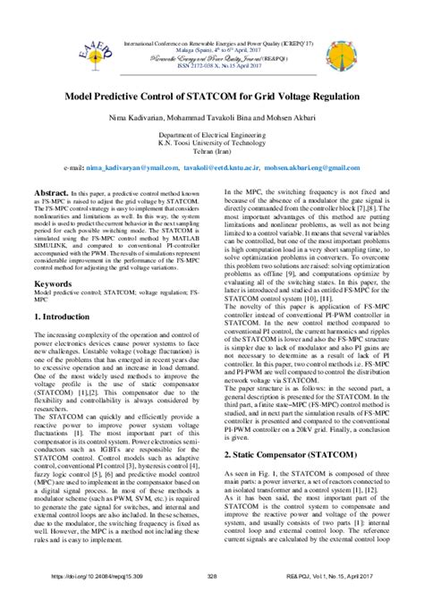 pdf model predictive control of statcom for grid voltage regulation