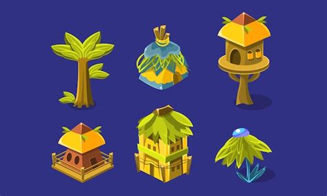 Premium Vector Tropical Jungle Landscape Elements Set Exotic Plants
