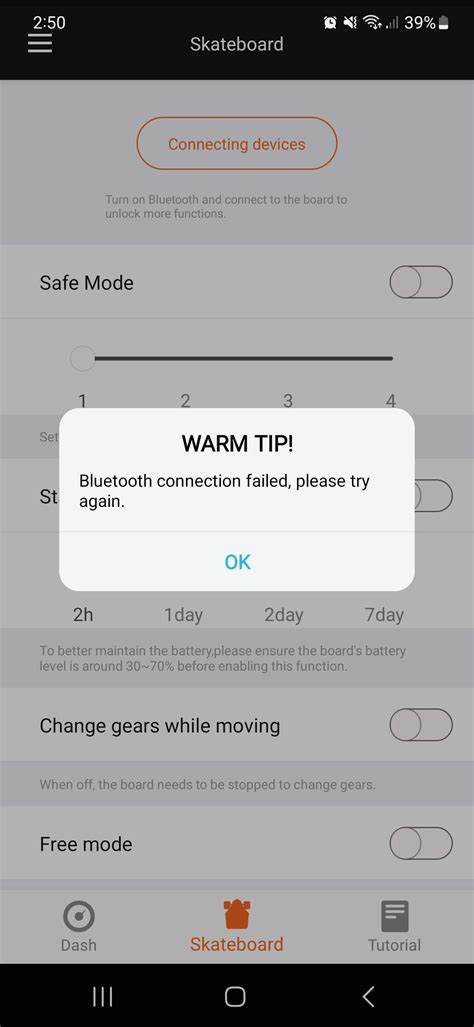 bluetooth failed to connect r exway