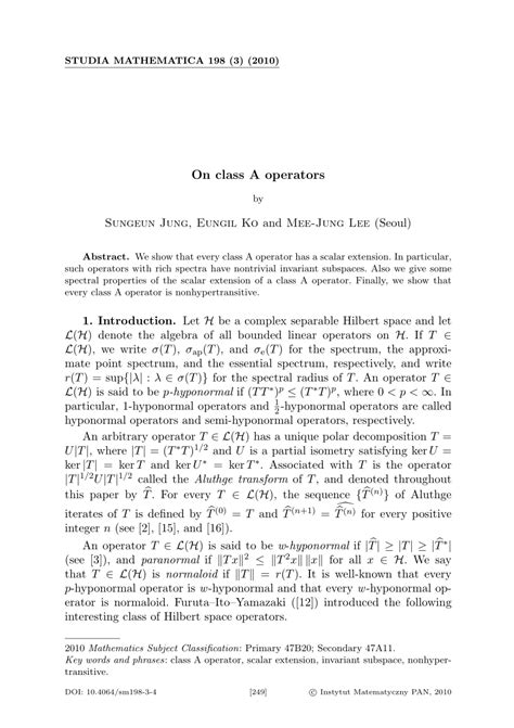 Pdf On Class A Operators