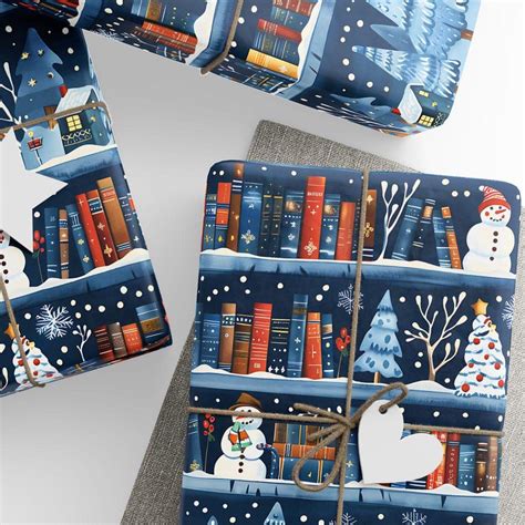 Styled Christmas Book Shelves T Wrap Winter Scene Wrapping Paper