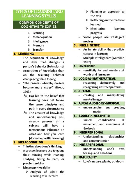 Health Educ Chapter 5 Notes Common Concepts Of Cognitive Theories