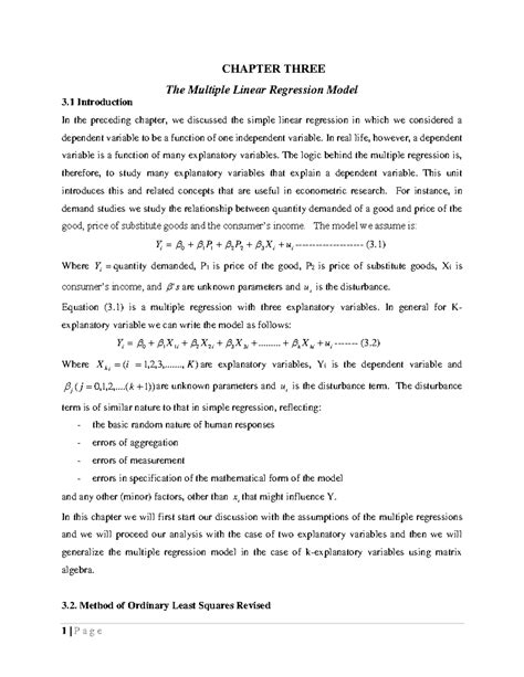 Chapter 3 Econometrics Chapter Three The Multiple Linear Regression