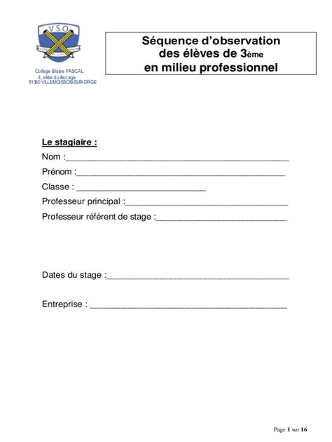 Remplissable En Ligne Clg Pascal Villemoisson Ac Versailles Squence D