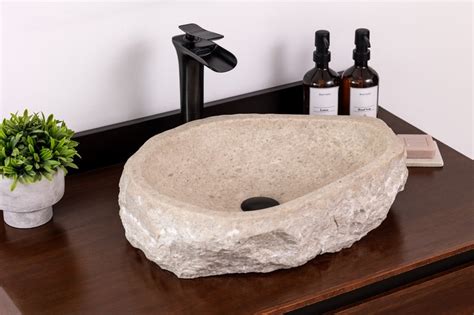 Natural Stone Vessel Bathroom Sink Chiseled Ojinaga Marble Vanity