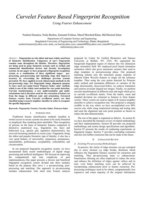pdf curvelet feature based fingerprint recognition using fourier