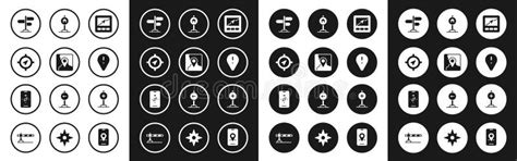 Set Gps Device With Map Folded Location Marker Compass Road Traffic Sign Location
