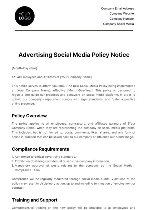 Free Advertising Social Media Policy Notice Template To Edit Online
