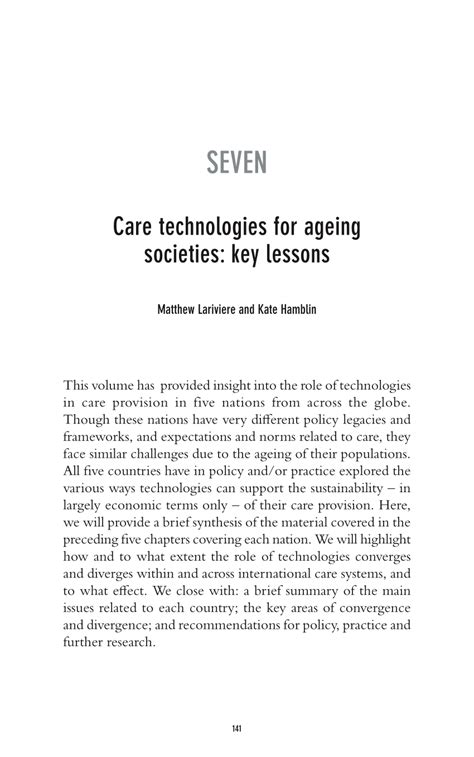 Pdf Care Technologies For Ageing Societies Key Lessons