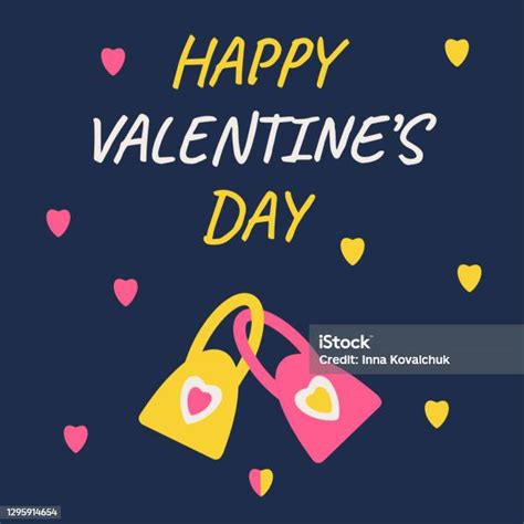 엽서 해피 발렌타인 데이 견고한 배경에 풍선 하트 및 텍스트가 있는 벡터 그림입니다 소셜 미디어 모바일 앱 마케팅 자료에 적합합니다 2월에 대한 스톡 벡터 아트 및 기타