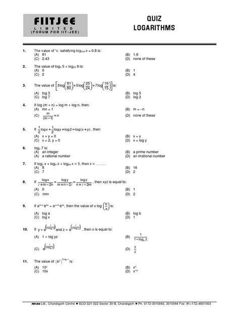 Quiz Logarithms M Smc Pdf