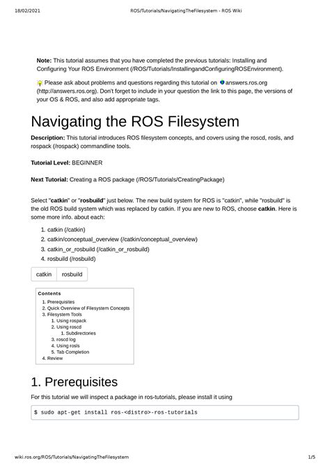 3 Ros Tutorials Navigating The Filesystem Ros Wiki Note This