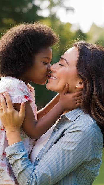 Daughter Kissing Mom On Mothers Day Premium Ai Generated Image