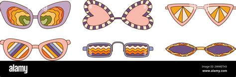 Retro Groovy Sunglasses Collection With Different Patterns 1970s Vibe