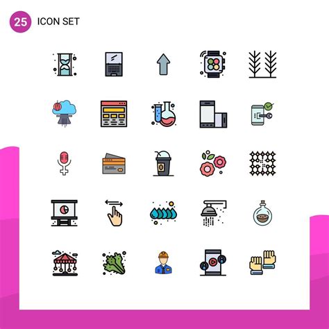 Mobile Interface Filled Line Flat Color Set Of 25 Pictograms Of Food Gym Laptop Watch Upload